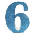 Numero "6" en corcho azul, para decorar espacios en tu boda